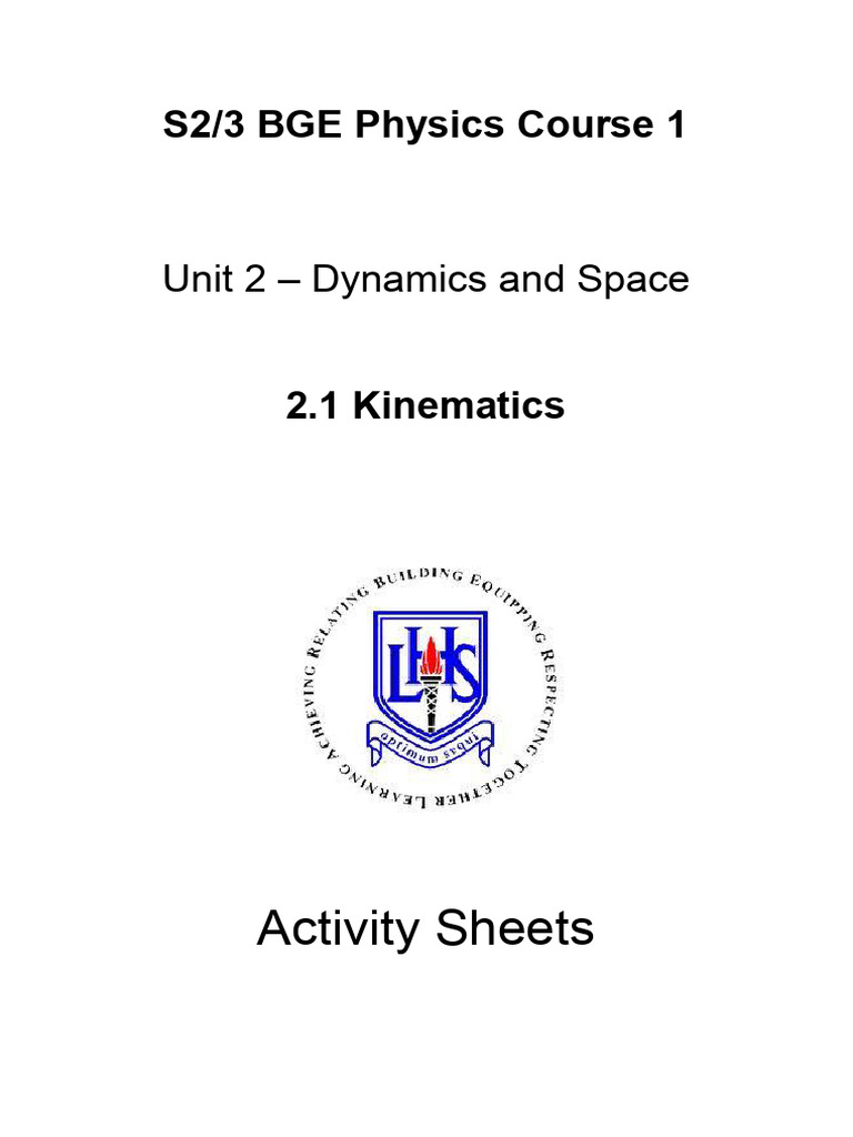 documents5B6210665D2.1 BGE 1 - Kinematics Activity Sheets PDF | PDF | Speed | Acceleration