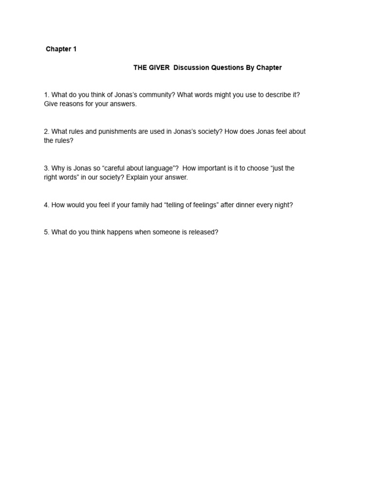 The Giver Chapter 1 Questions | PDF