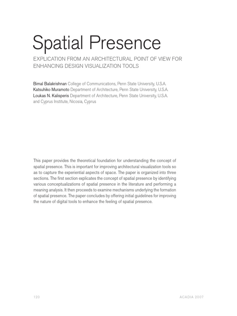 Spatial Presence pdf | PDF | Visualization (Graphics) | Experience