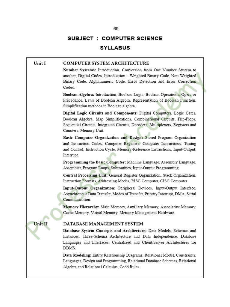 Subject: Computer Science Syllabus: Unit I Computer System Architecture | PDF | Computer Network ...