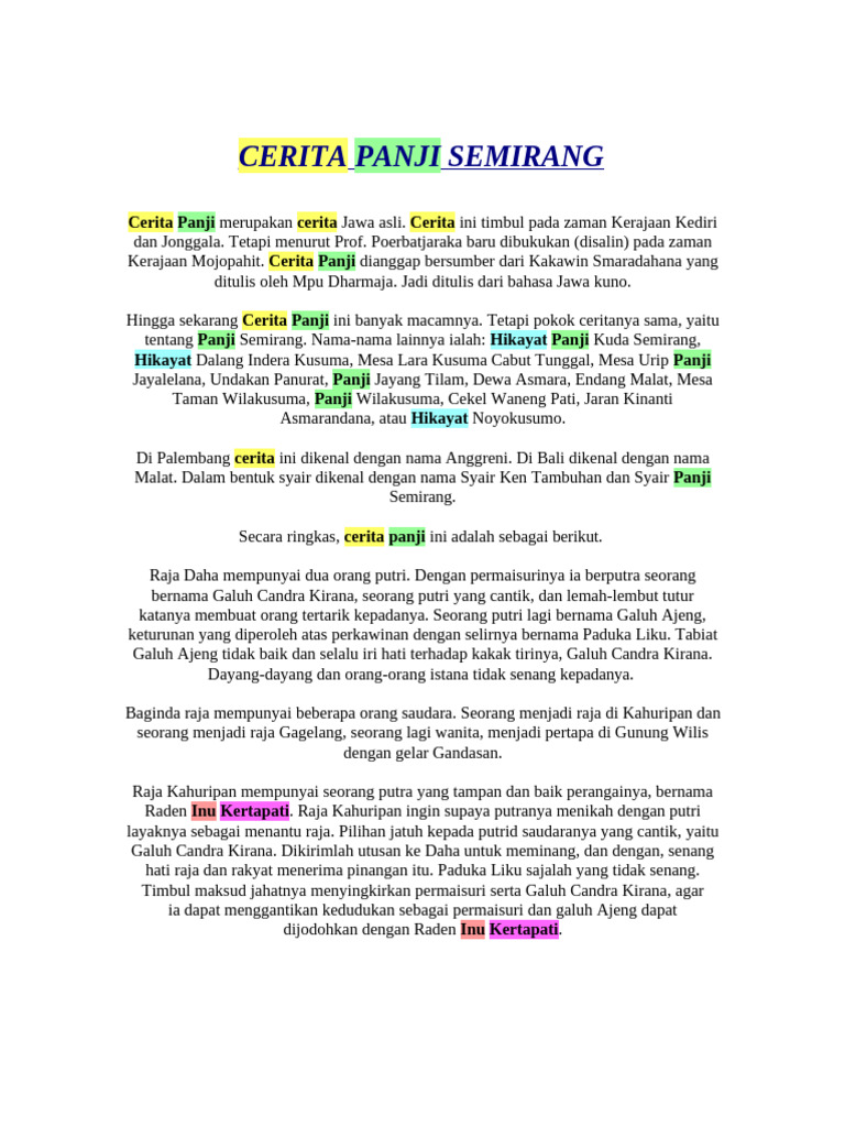 Cerita Hikayat Panji Semirang | PDF