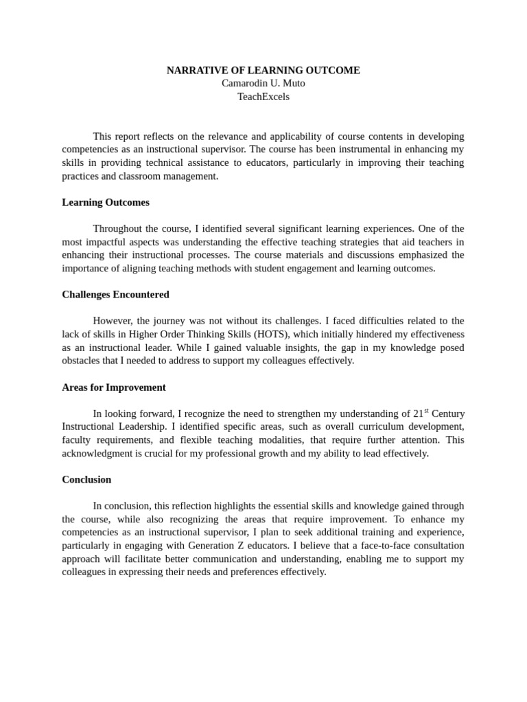 Instructional Supervisor Learning Reflection | PDF