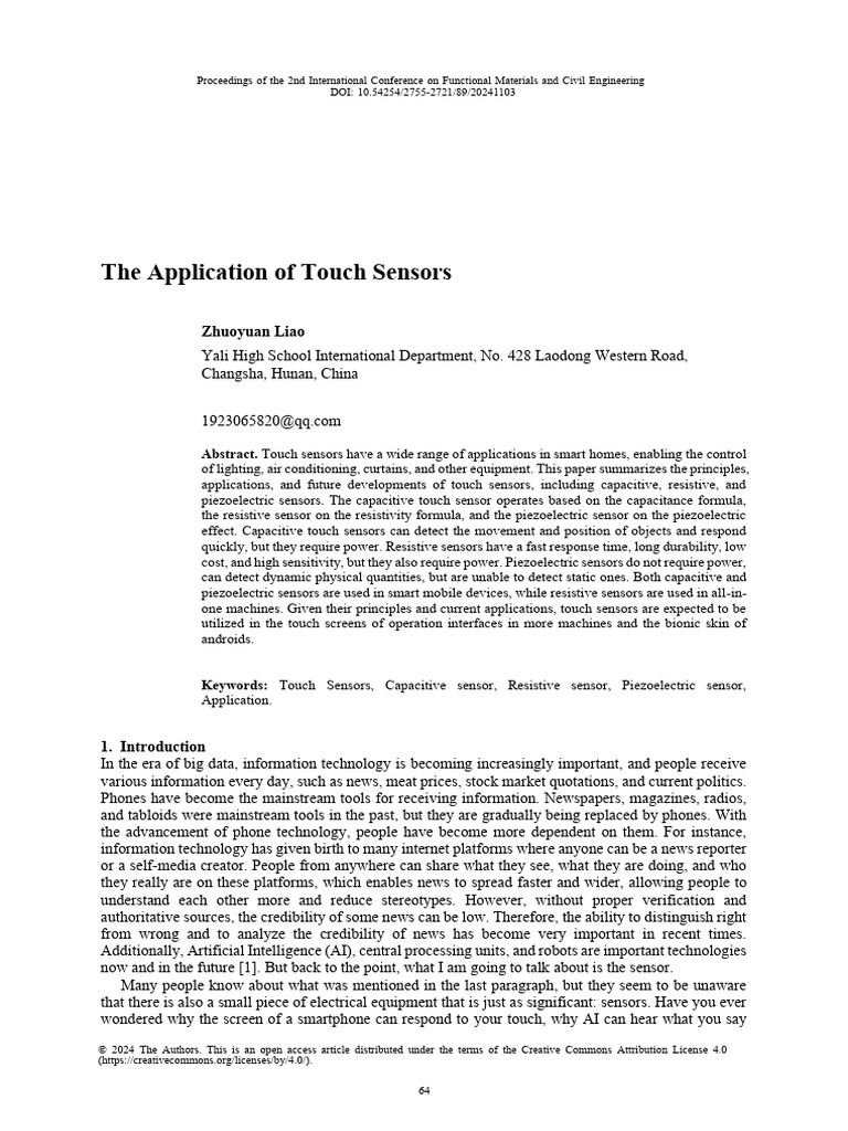 The Application of Touch Sensors | PDF | Capacitance | Touchscreen