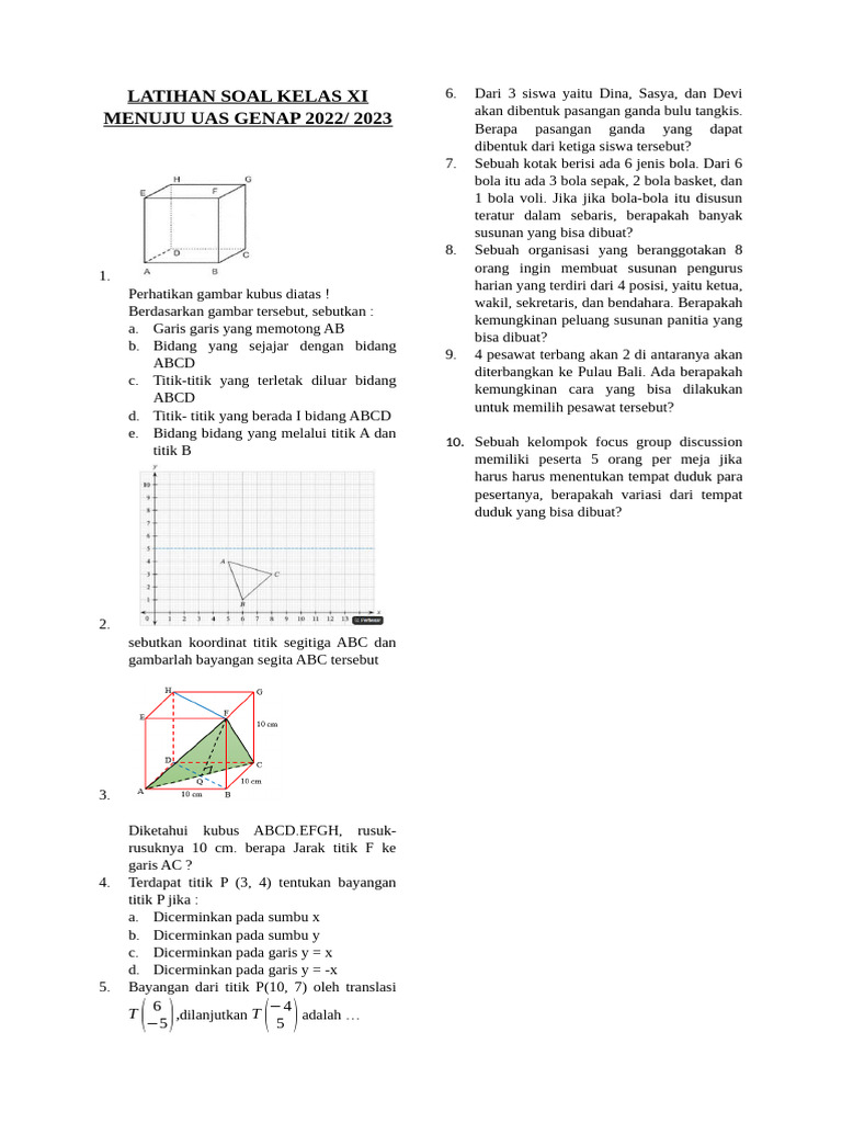 Latihan Soal Kelas Xi Menuju Uas Genap 2022 | PDF