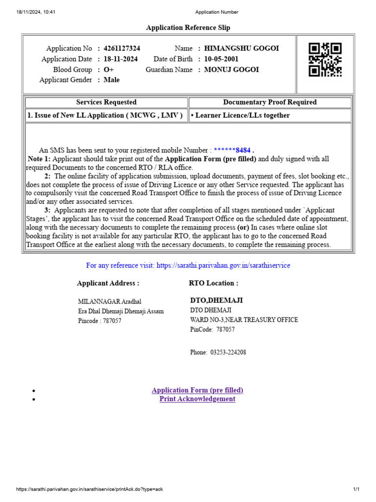 Application Number Himanshu Gogoi | PDF | Transport Safety | Land Transport