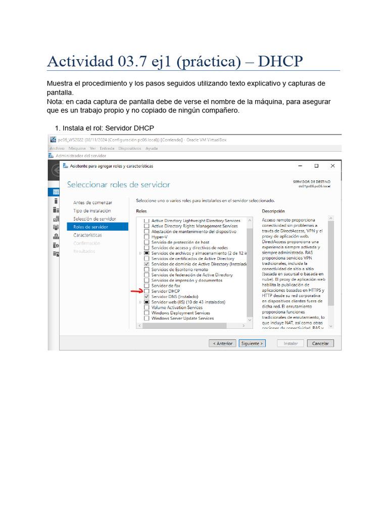 Actividad 03.7 Ej1 (Práctica) - DHCP | PDF | Dirección IP | Protocolos de red