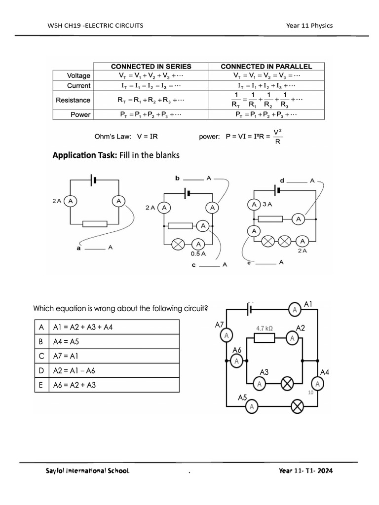 WS CH19 CIRCUIT DIAGRAM IGCSE PHYSICS | PDF