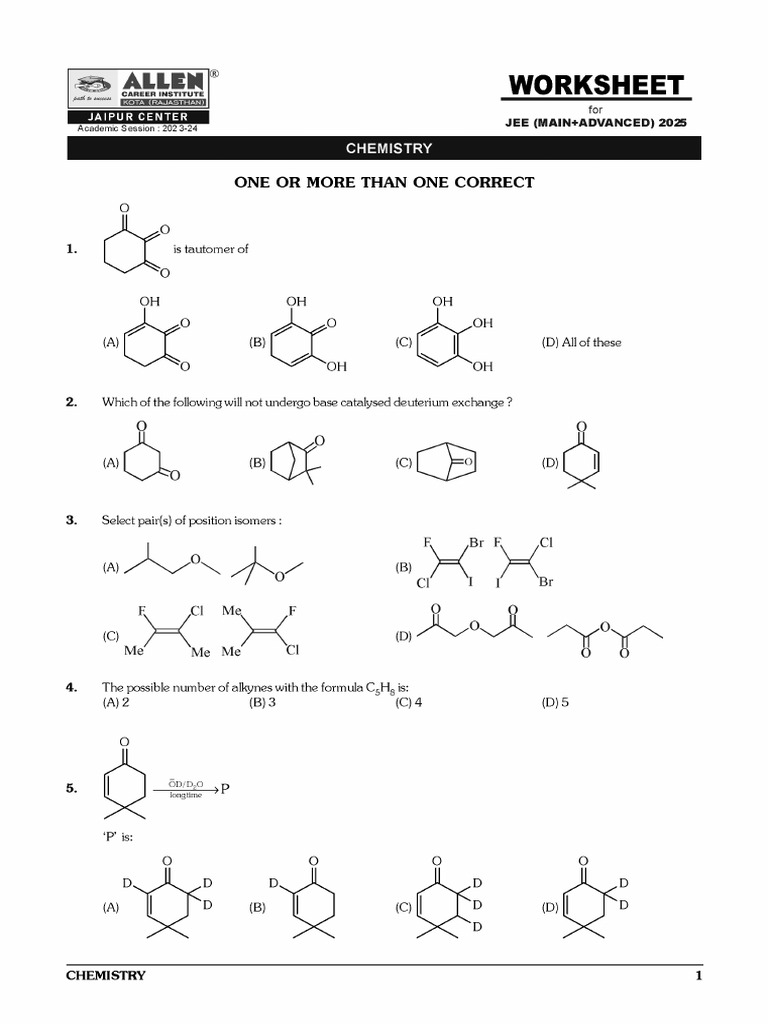 Worksheet Tautomerism SC | PDF