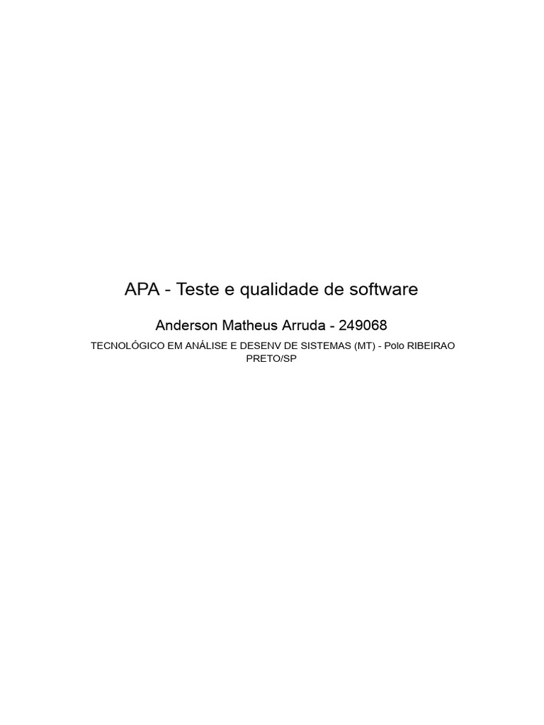 APA - Teste e Qualidade de Software | PDF | Programas | Experiência APA - Teste e Qualidade de Software | PDF | Programas | Experiência