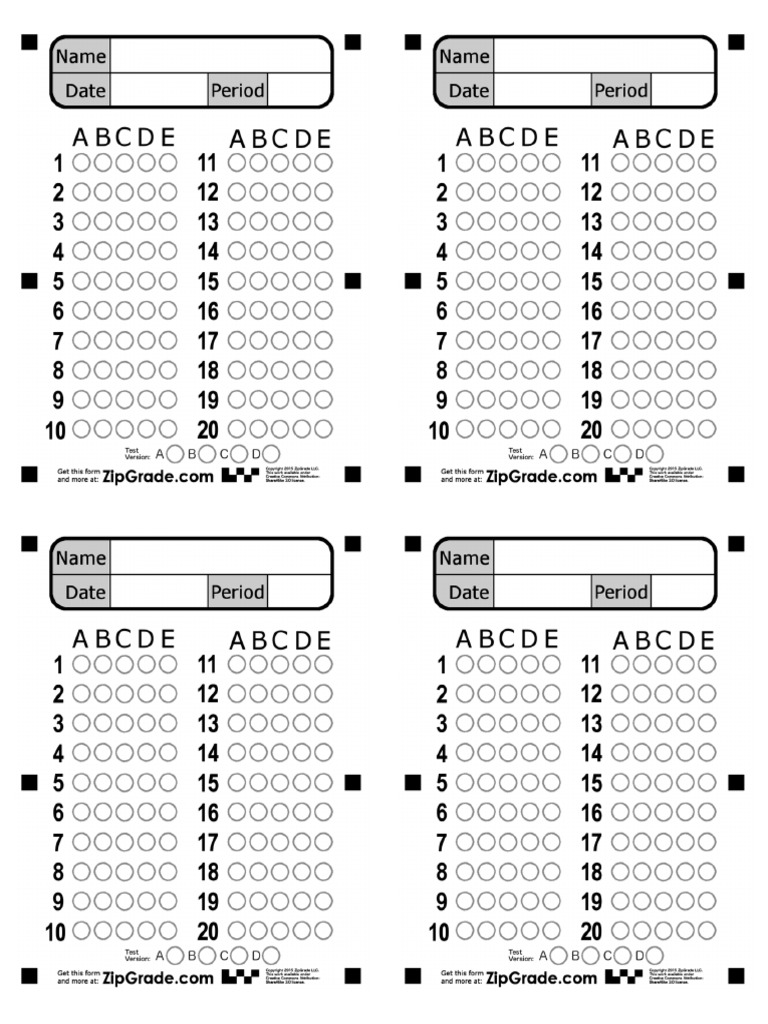 Zip Grade Answer Sheet 20 Items | PDF