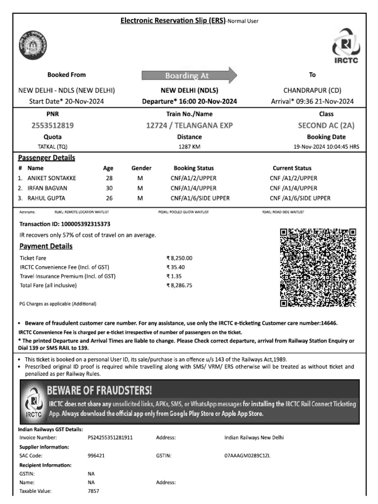 Aniket +2 NDLS To CD 20th November | PDF