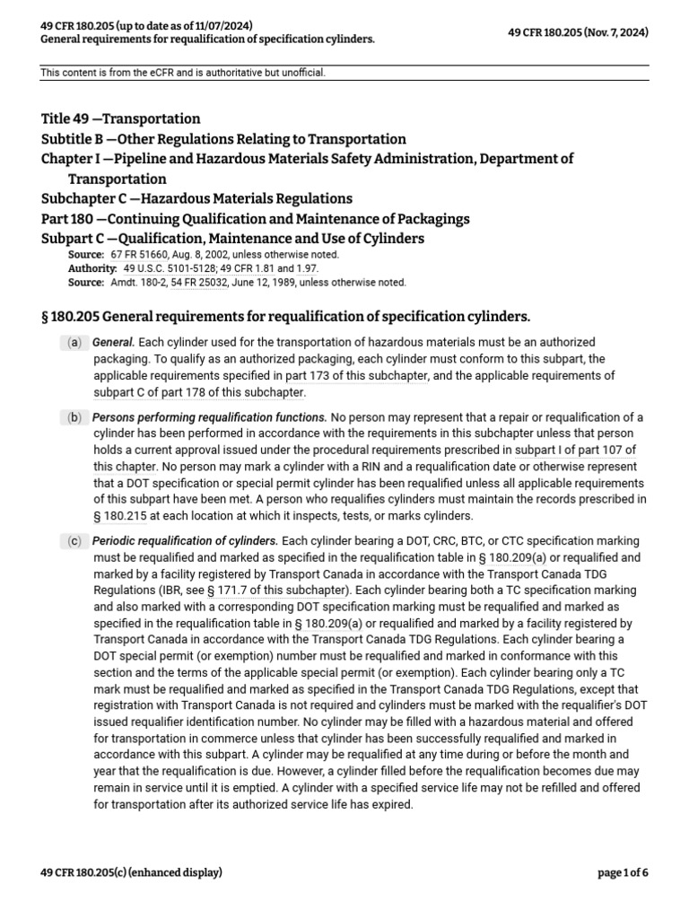 49 CFR 180.205 (Up To Date As of 11-07-2024) | PDF | Technology ...