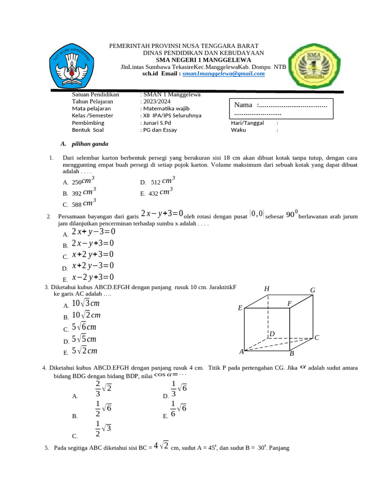 Soal Mat Wajib Junari 2024 Acc | PDF