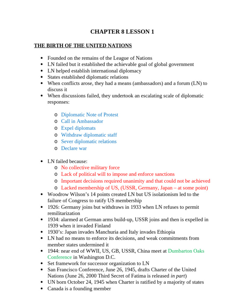 Chapter 8 Lesson 1 | PDF | United Nations | International Relations