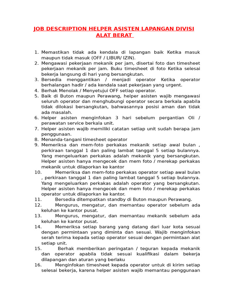 Tugas Helper Asisten Lapangan | PDF | Bisnis | Pengelolaan Keuangan & Uang