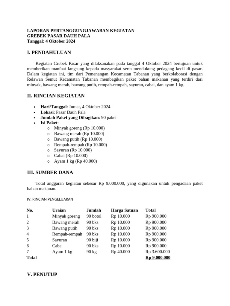 Grebek Pasar Dauh Pala: Laporan Kegiatan | PDF | Memasak, Makanan ...