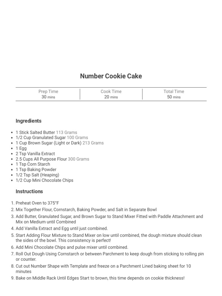 Jumbo Number Cookie Cake Recipe | PDF