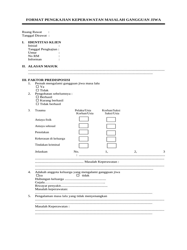 Format Asuhan Keperawatan Jiwa | PDF | Game & Aktivitas