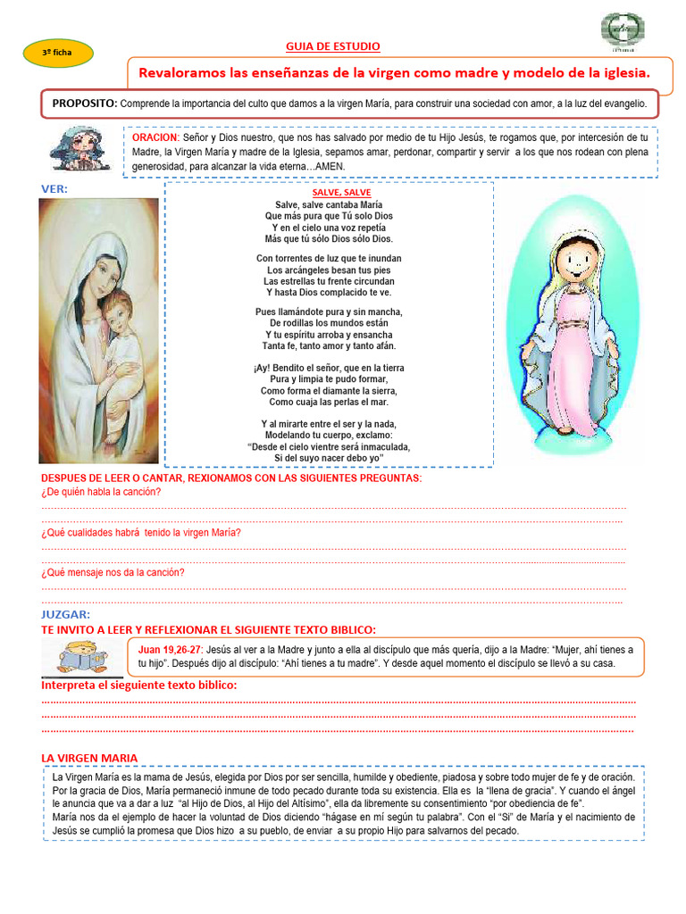 Ficha 2 Tercer Grado Culto A Maria 2024 SJ 1 | PDF | María, madre de ...