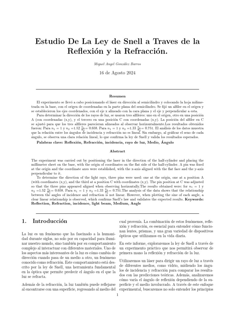 Ley de Snell | PDF | Ligero | Refracción