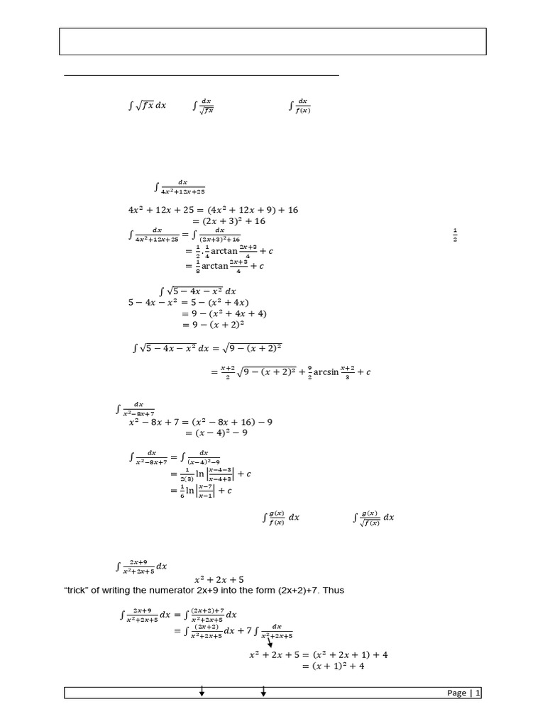 Solving For The Anti Derivative Using Quadratic Expression | PDF ...