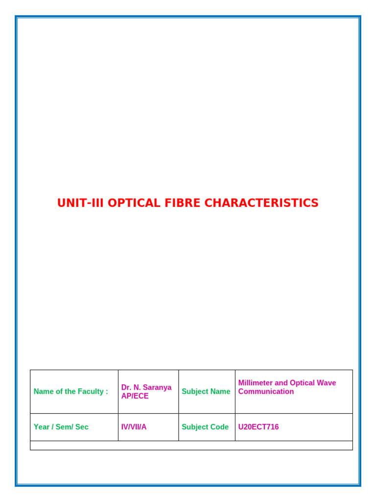 Unit-3 Optical Fibre Characteristics | PDF | Dispersion (Optics ...