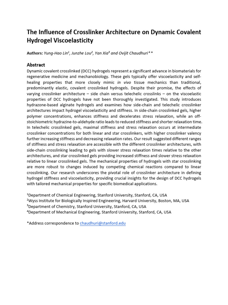 2024 The Influence of Crosslinker Architecture On Dynamic Covalent ...