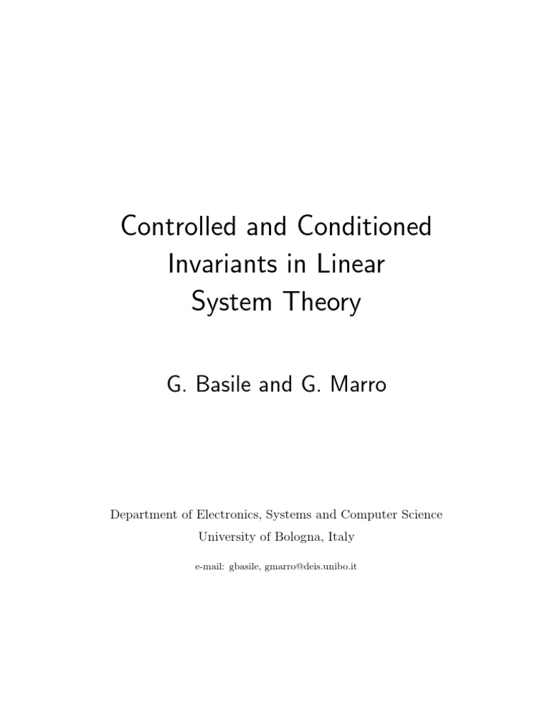 Controlled and Conditioned in Variants in Linear System Theory | PDF ...