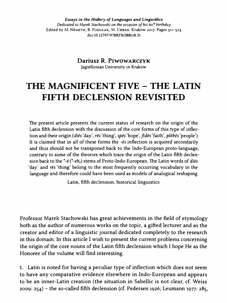 Magnificent Five: Latin Fifth Declension | PDF | Latin | Grammatical Number