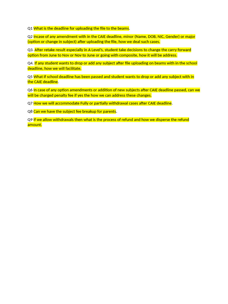 CAIE Deadline and Amendment FAQs | PDF