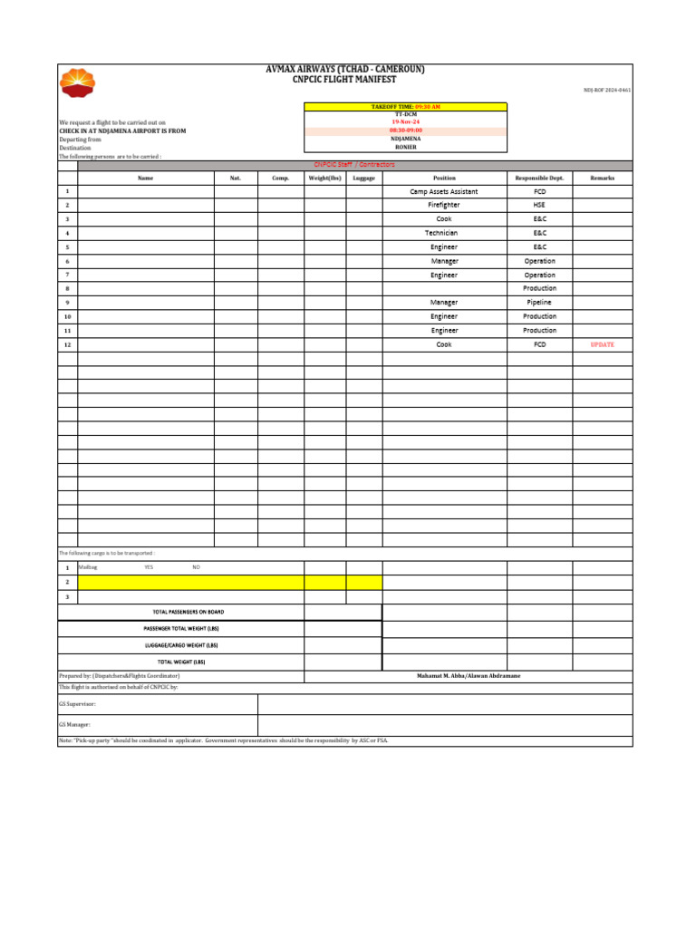 CNPCIC Flight Manifest for Nov 2024 | PDF