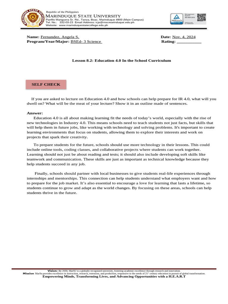 Education 4.0 in MarSU Curriculum | PDF | Critical Thinking | Learning