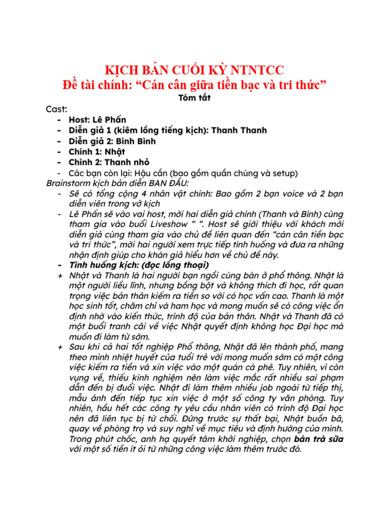 BRIEF + SCRIPT KỊCH NNTCC | PDF