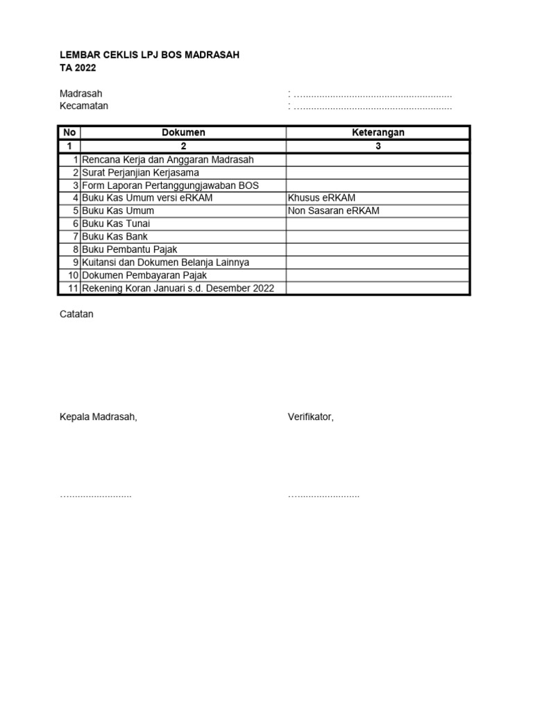 Lembar Ceklis LPJ | PDF