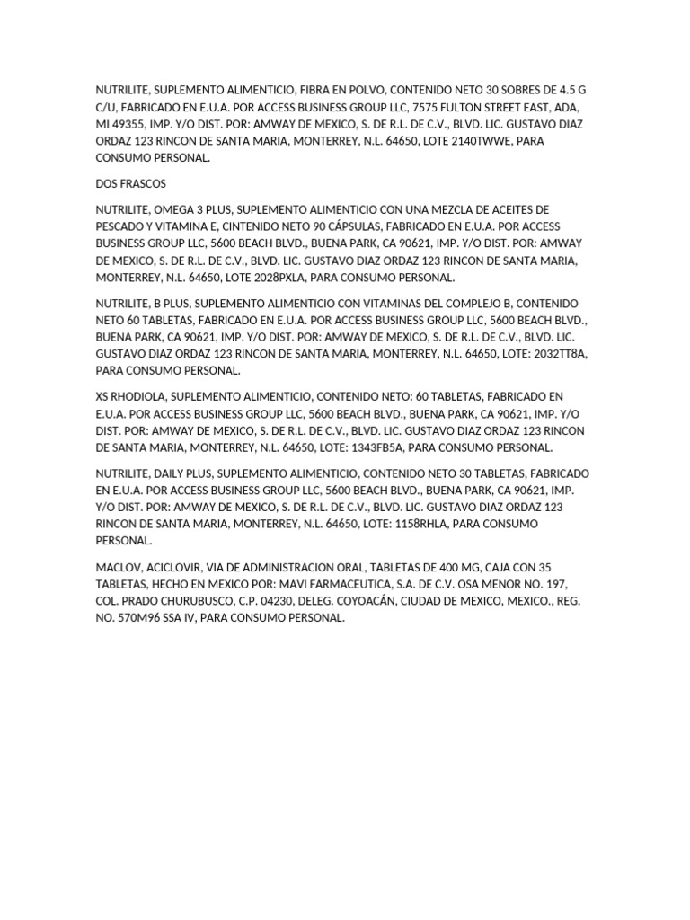 Nutrilite Suplemento | PDF | Derecho