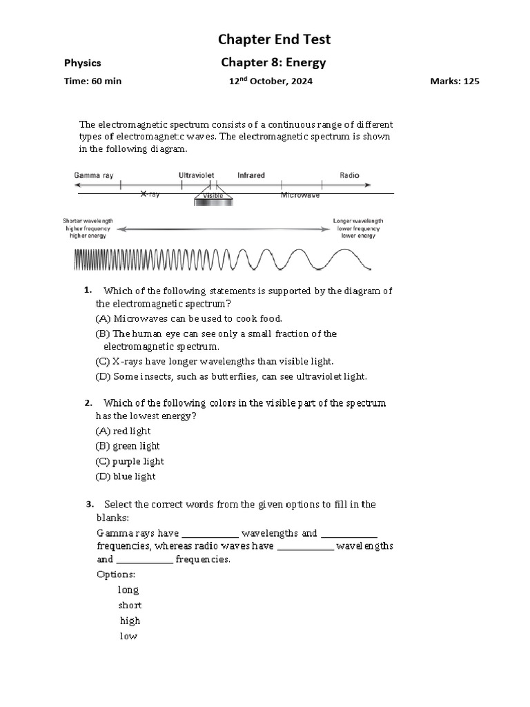 Chapter 8 Energy Test Questions | PDF