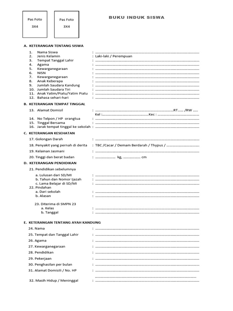 23 Blangko Buku Induk Siswa | PDF | Game & Aktivitas
