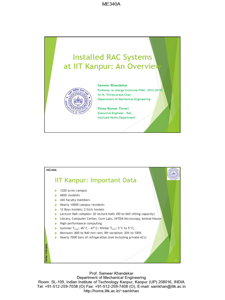 Lecture - 18 - RAC - HVAC - Systems - in IITK - OK | PDF | Water ...