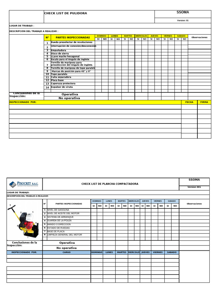 Check List de Inspección de Equipos | PDF | Acelerador | Bienes ...