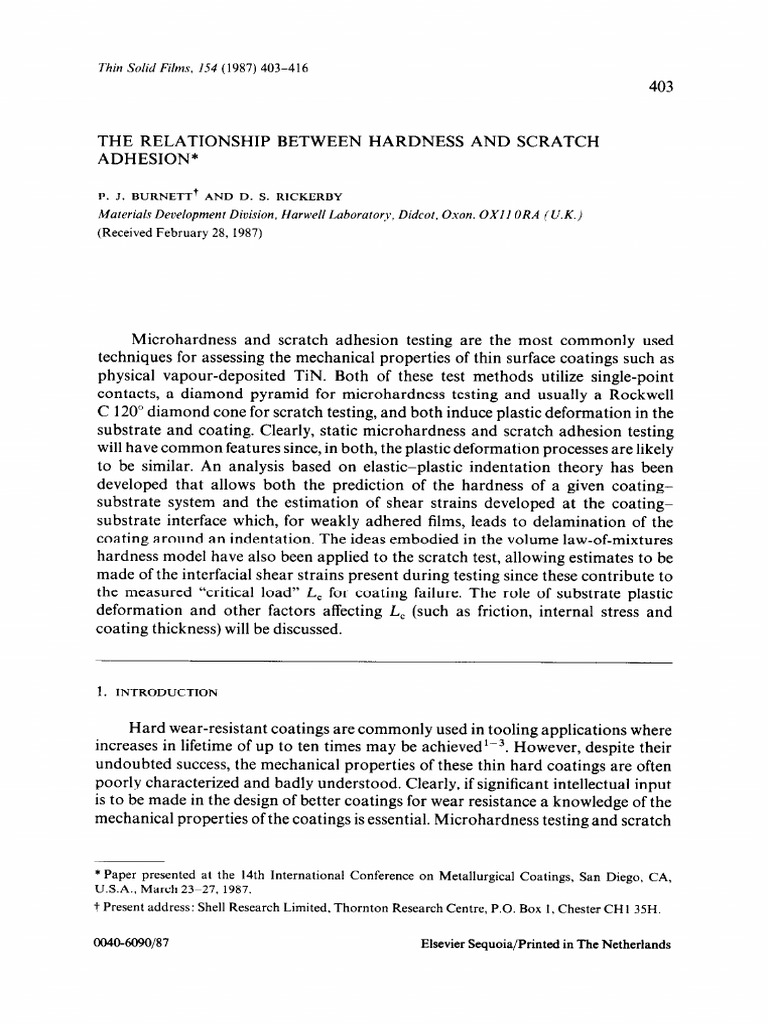 Hardness and Scratch Adhesion Analysis | PDF | Hardness | Deformation ...