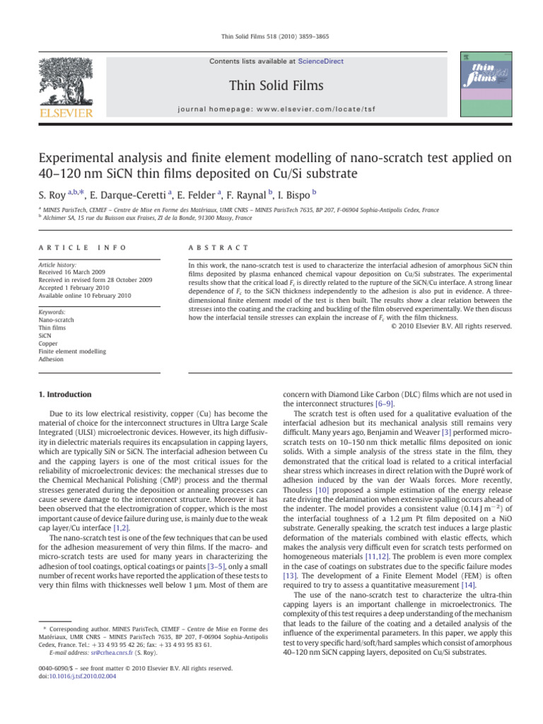 Experimental Analysis and Finite Element Modelling of Nano-Scratch Test ...
