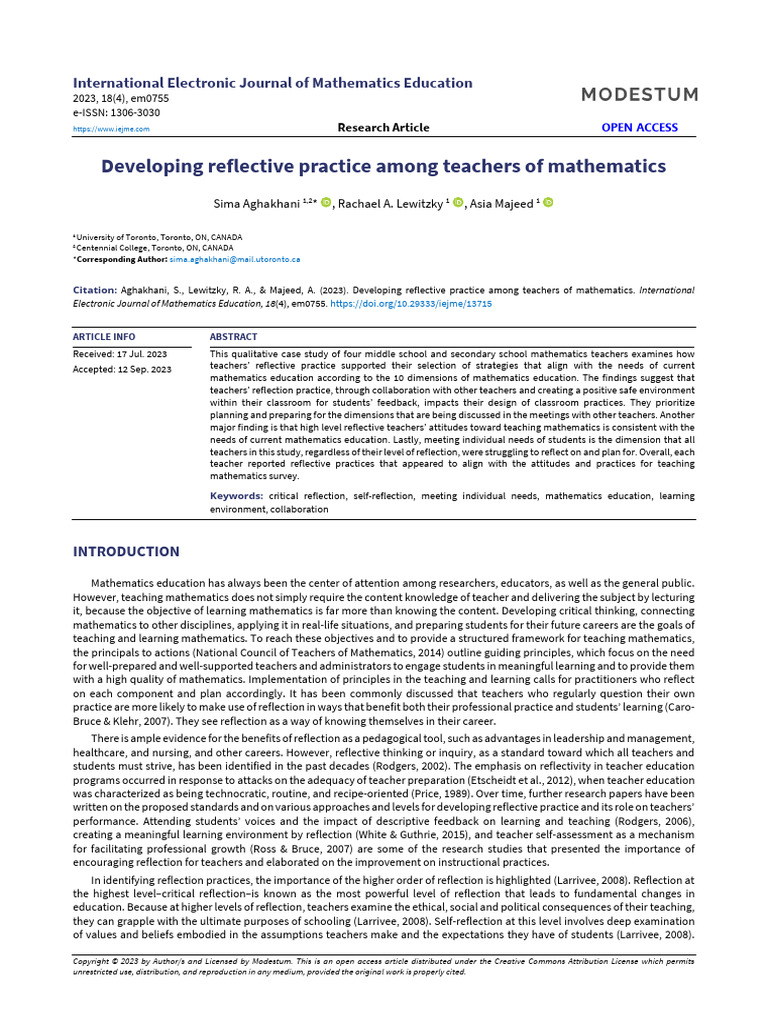 Developing - Reflective - Practice Maths | PDF | Teachers | Reflective ...