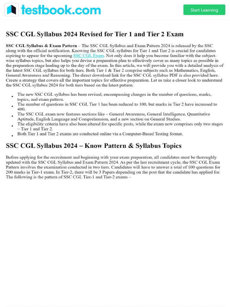 SSC CGL Syllabus 2024 Revised For Tier 1 and Tier 2 Exam | PDF