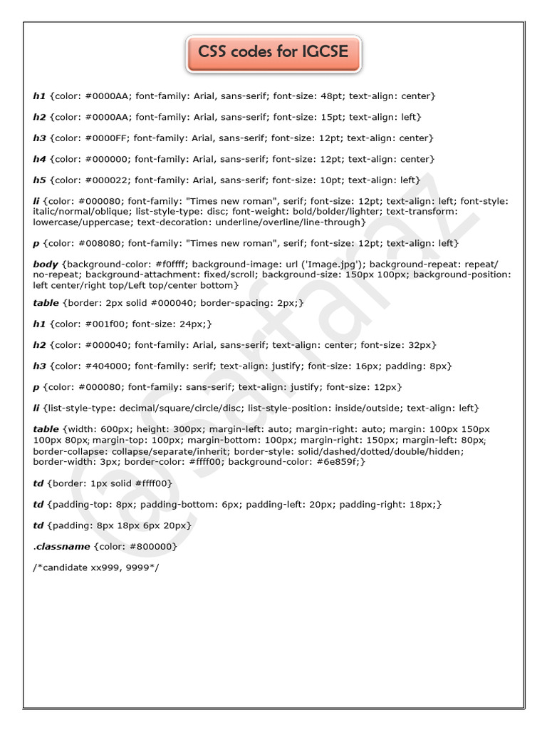 IGCSE - Stylsheet Codes | PDF