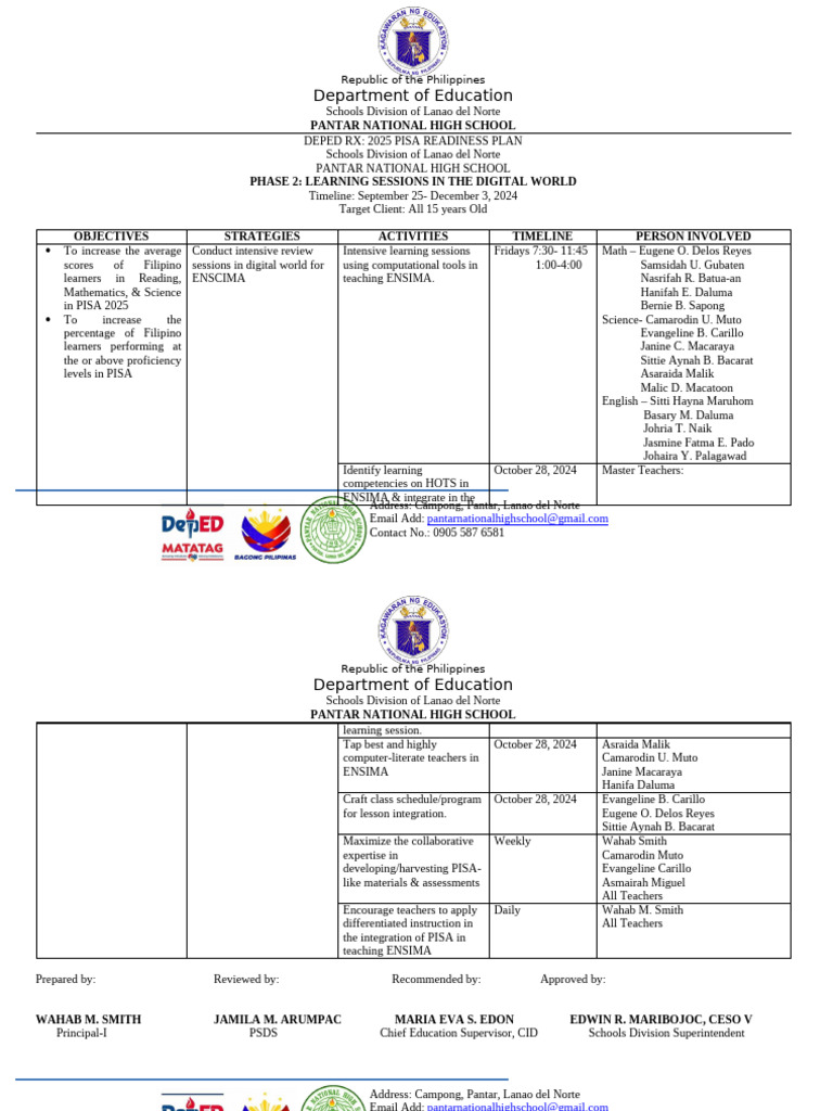 Pisa Readiness Plan | PDF | Human Communication | Learning