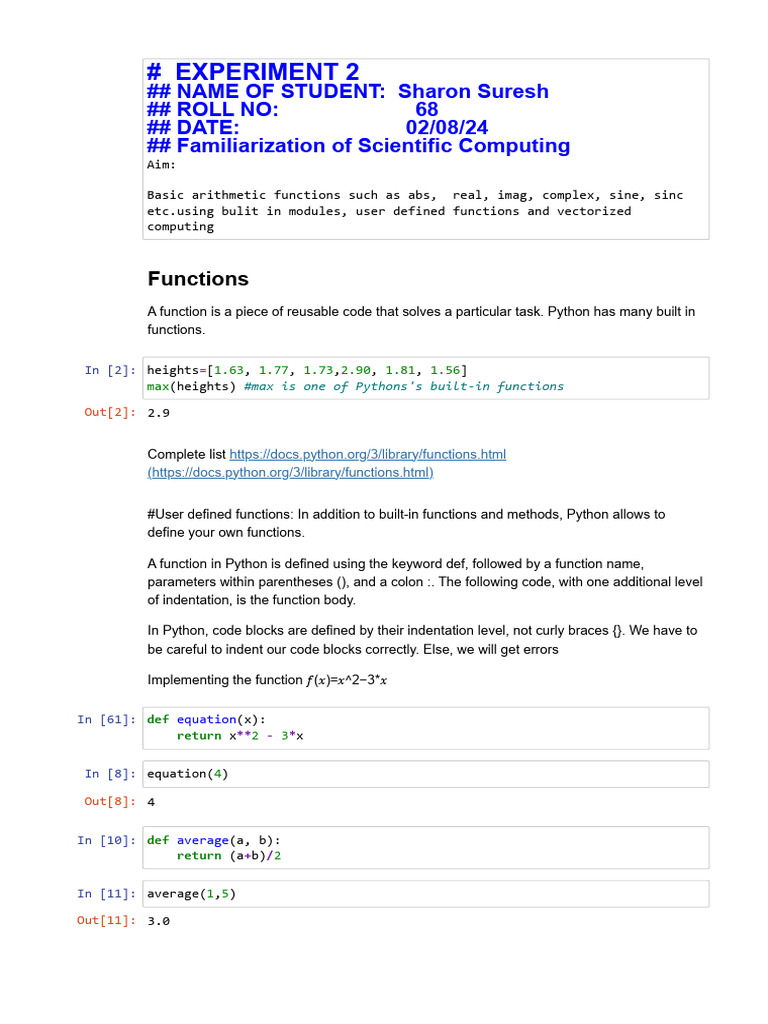 Exp - 2 - SC - 2024 (Sharon Suresh) - Jupyter Notebook | PDF | Function (Mathematics) | Python ...