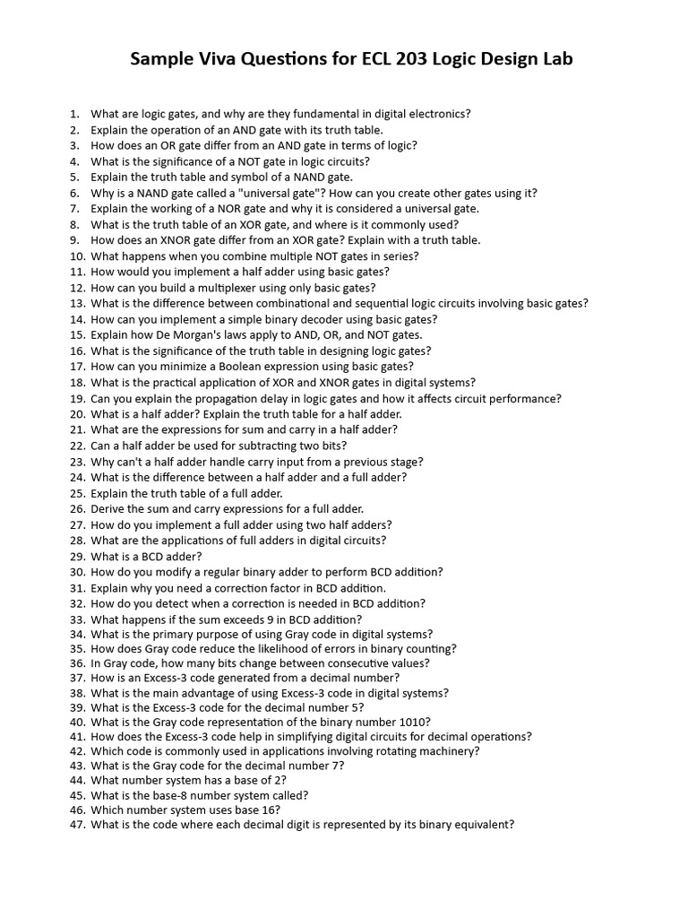 ECL 203 Logic Design Lab Viva Questions | PDF | Field Programmable Gate ...