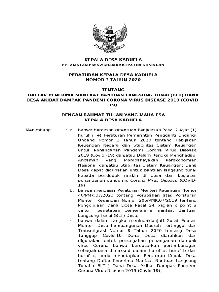 Contoh Perkades Daftar Penerima BLT DANA DESA | PDF | Ilmu Sosial ...