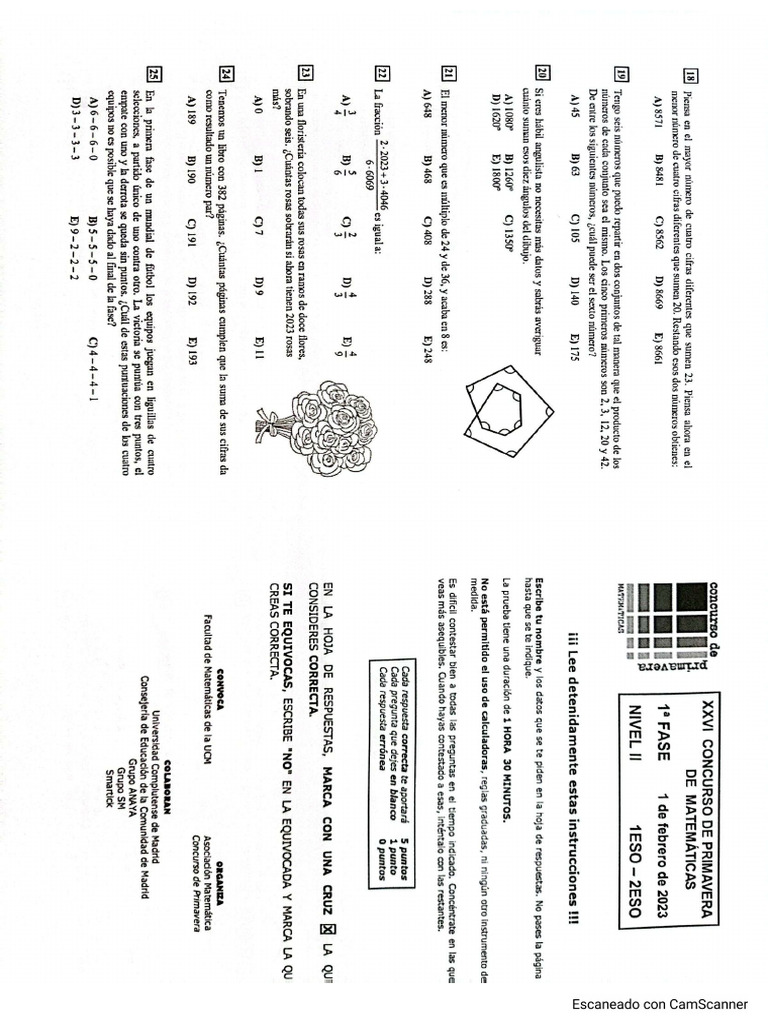 Concurso matemáticas ejercicios practicar | PDF