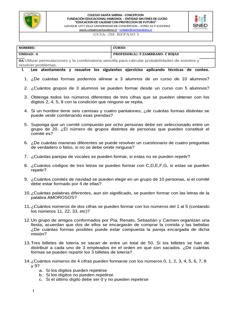 Guia Repaso 3 | PDF | Combinatoria